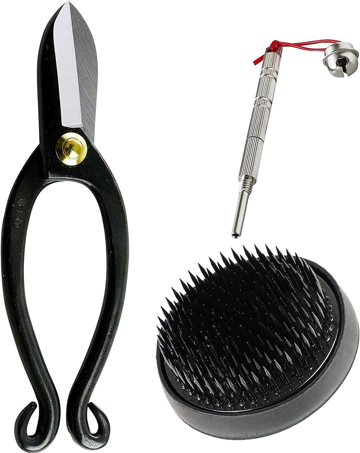 Wazakura Made in Japan Ikebana for Beginners Tool Kit, Ikenobo Scissors, Black Kenzan Holder ...