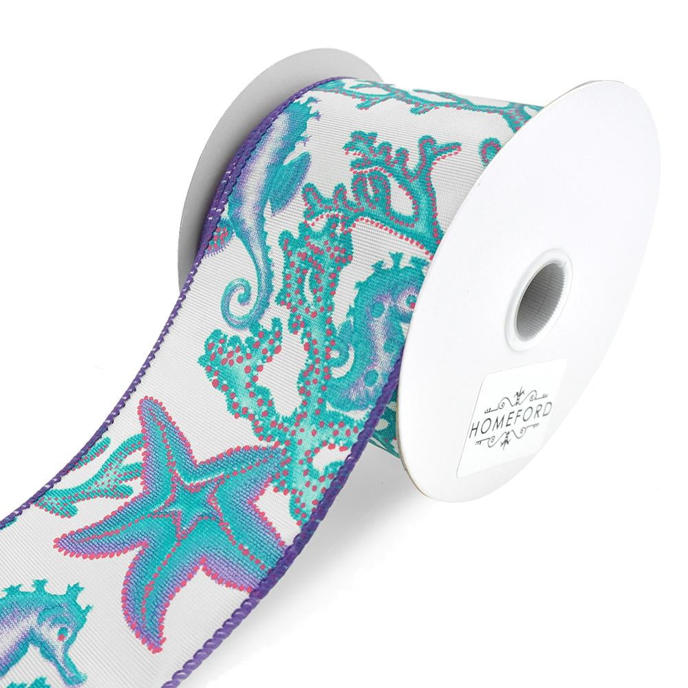 Seahorse, Starfish, and Coral Wired Ribbon, Mermaid, 2-1/2-Inch, 10 ...