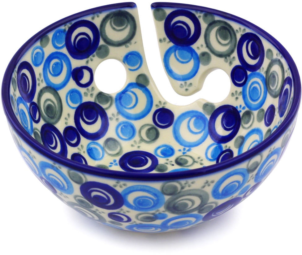 Polish Pottery 6-inch Yarn Bowl (Blue Peacock Eye Theme) Signature ...