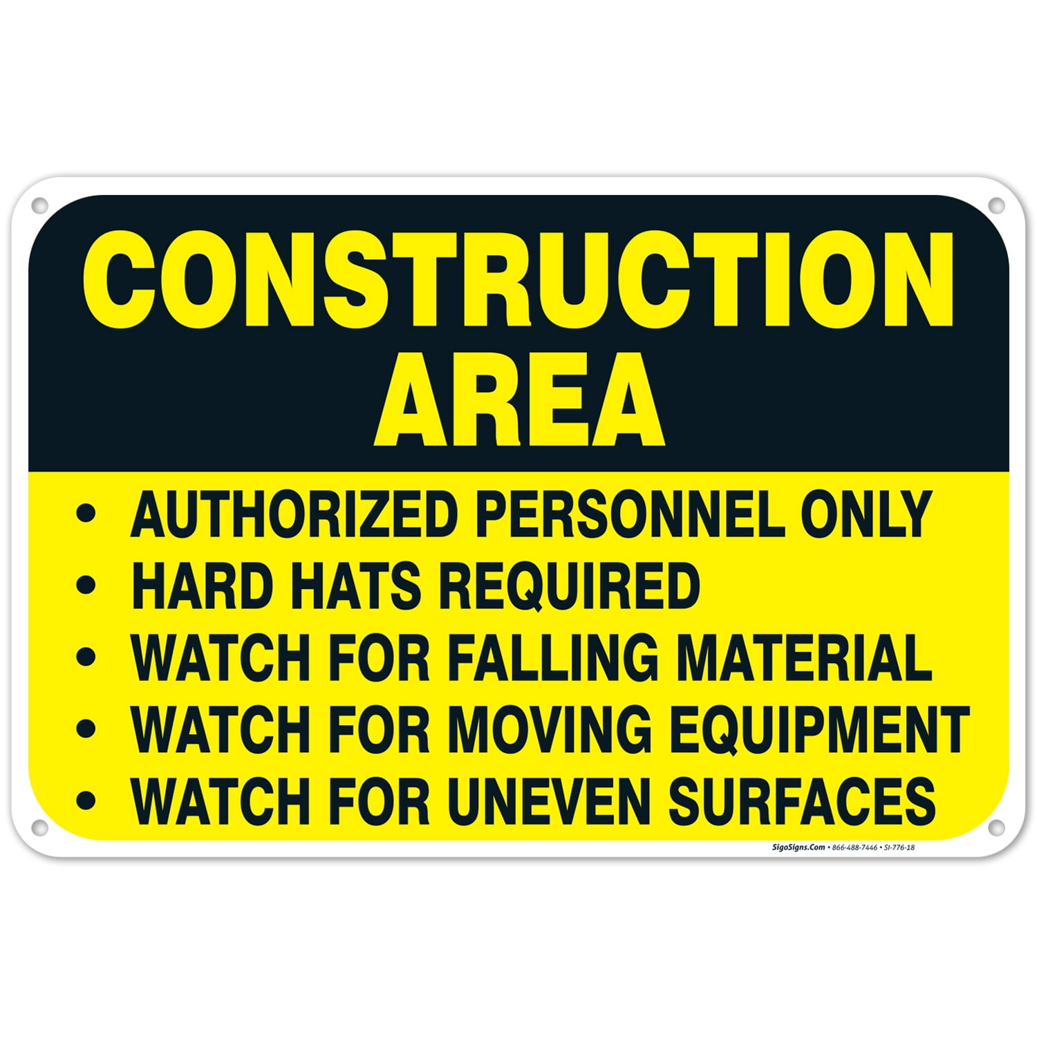 Construction Area Sign, Authorized Personnel Only Sign, - Walmart.com