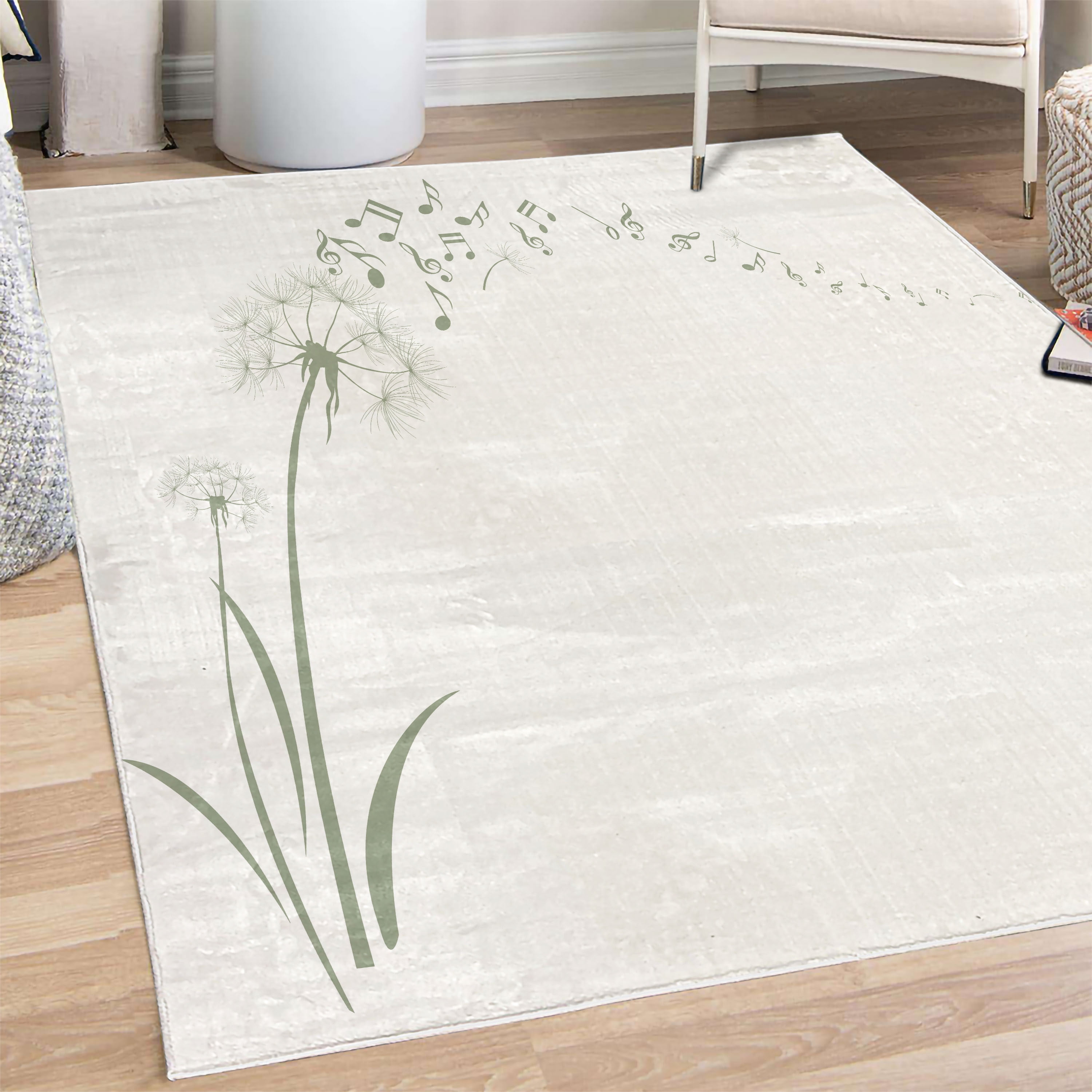 Music Decorative Rug, Flying Dandelions Notes Summer Spring Meadow ...