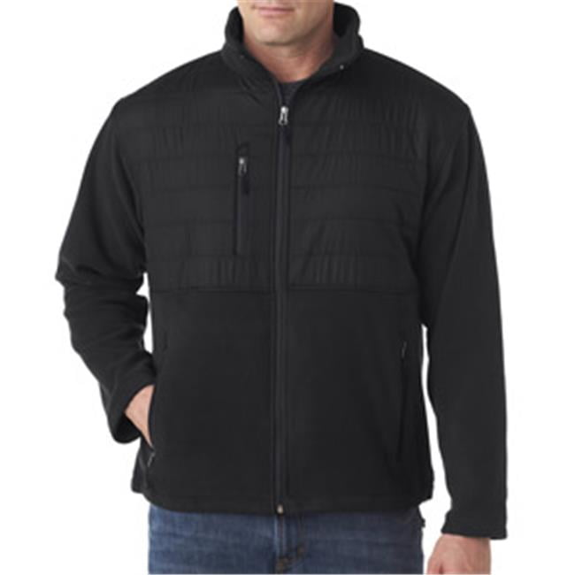 UltraClub 8492 Mens Fleece Jacket with Quilted Yoke Overlay - Black ...
