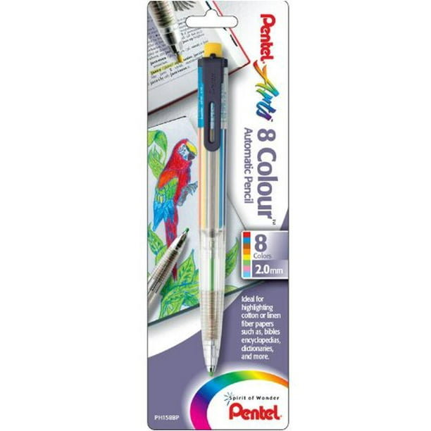Pentel Arts 8 Colour Automatic Pencil, Assorted Accent Clip Colors, 1 ...