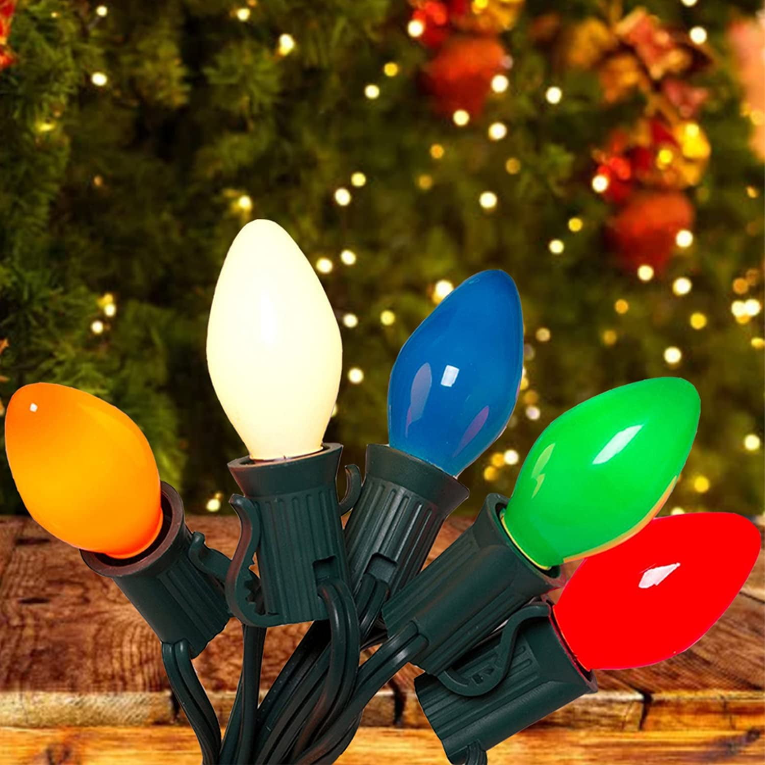 25Ft Christmas Lights Multi Ceramic Vintage Christmas Light Set Roofline Light String with 27 Colorful C7 Incandescent Bulbs 2 Spare Outdoor Light String for Holiday Christmas Prom Party Wedding Walma...