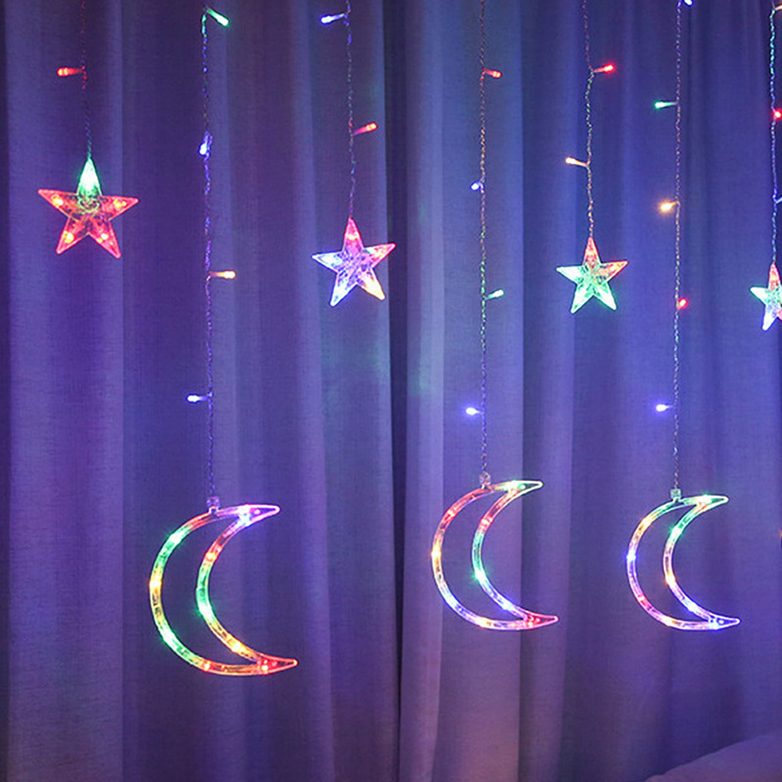 Washranp Star Moon String Lamp,Plastic LED Moon Star Curtain Lights ...
