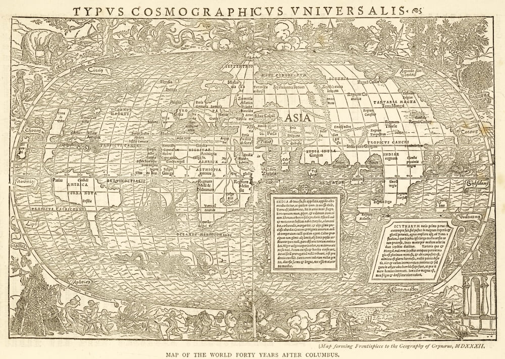 World Map 1532 Grynaeus Poster Print By Mary Evans Picture Library (24 ...