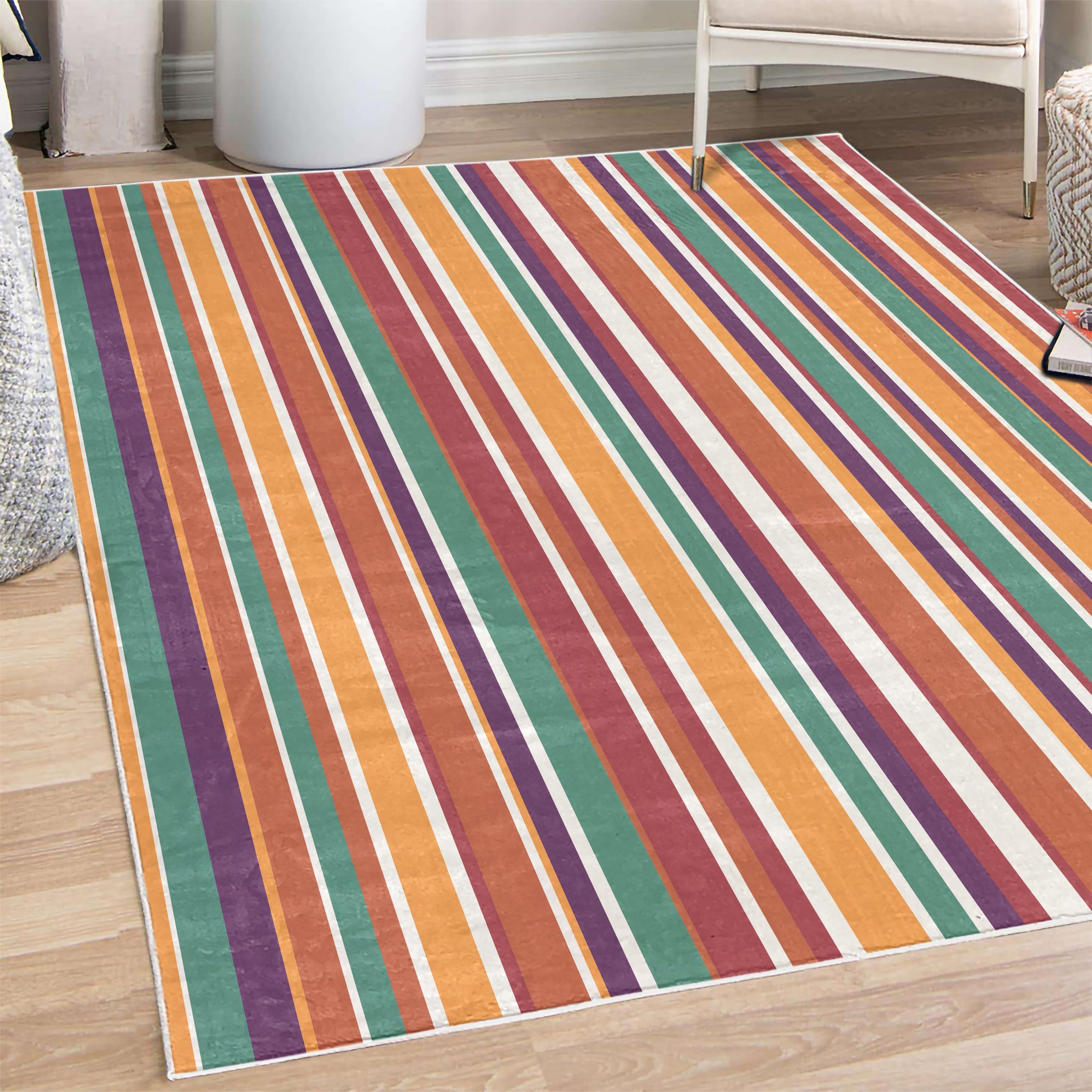Pastel Decorative Rug, Vertically Striped Pattern Different Color ...