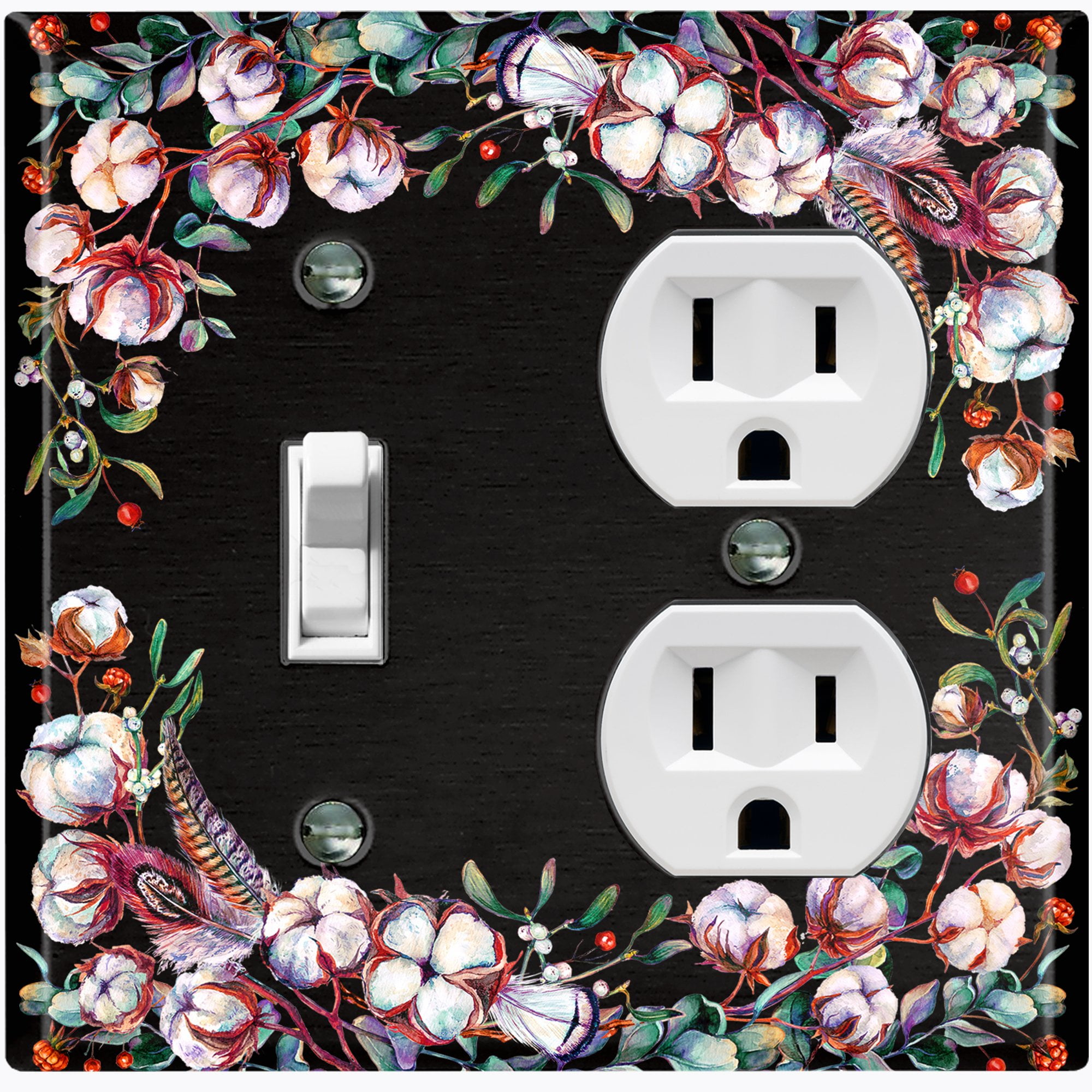Metal Light Switch Plate Cover Circular Cotton Flower Feather Frame ...