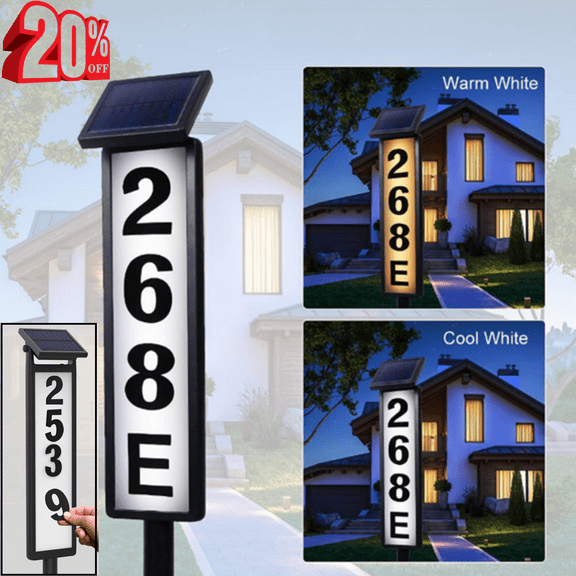 M Right Solar Powered Address Sign, Aluminum Plaque, LED Lighted House ...