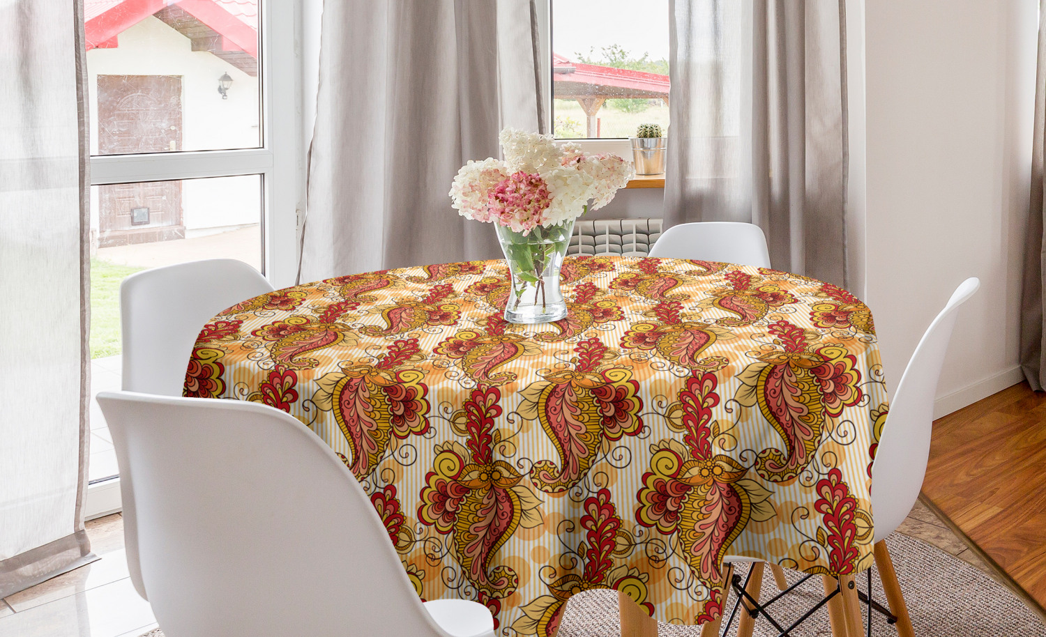 Asian Round Tablecloth, Traditional Paisley in Colors Floral Ornamental ...