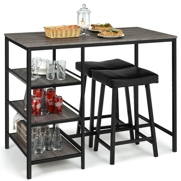 Costway 3 Piece Counter Height Dining Bar Table Set w/2 Stools&3 ...