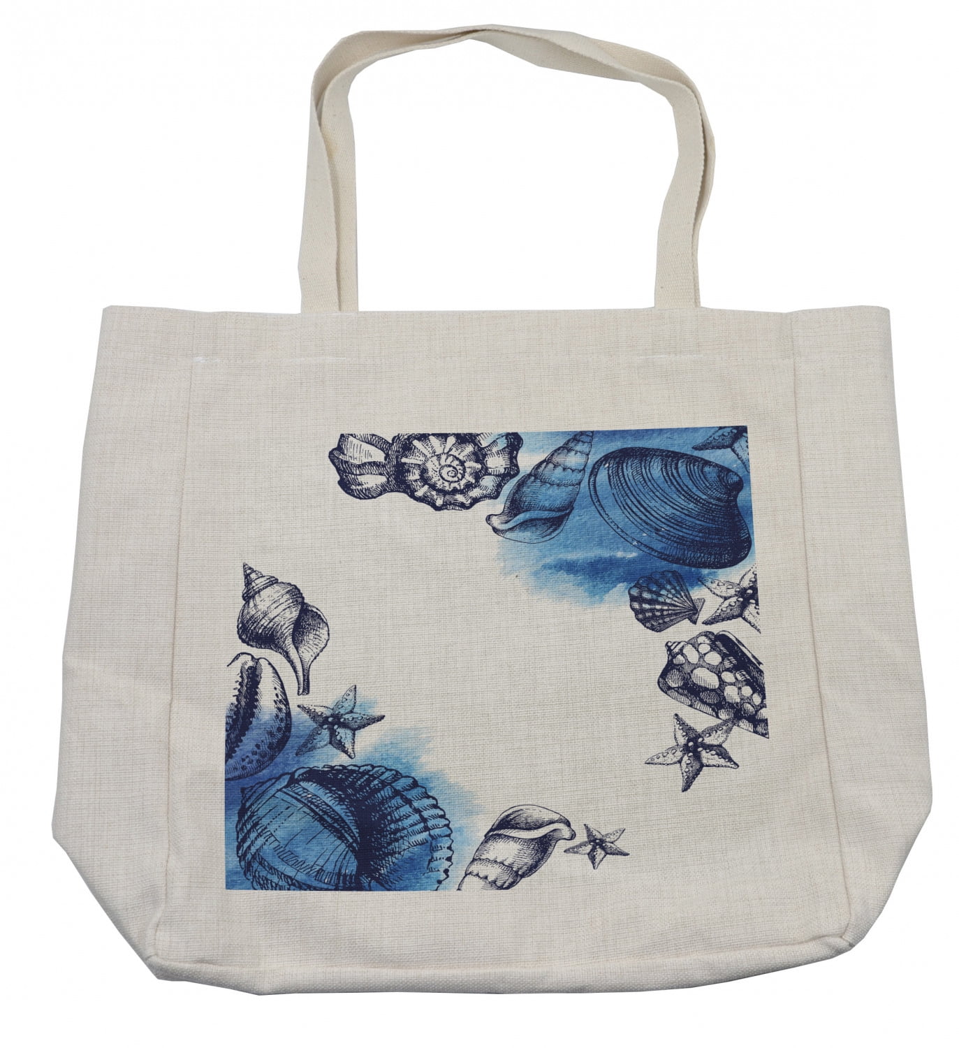 Ocean Shopping Bag, Sealife Sea Shells and Sand Stones Deep Water Star ...
