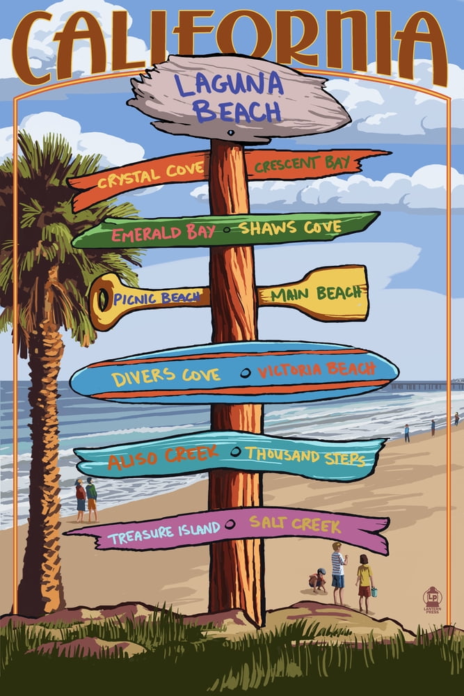 Laguna Beach, California, Destination Signpost (9x12 Wall Art Print ...