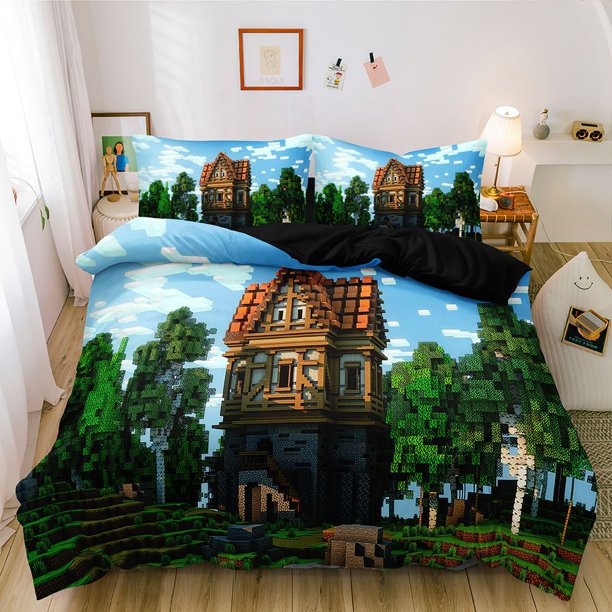 Minecraft Game Theme Series Digital Printed Brushed Bedding Three-piece ...