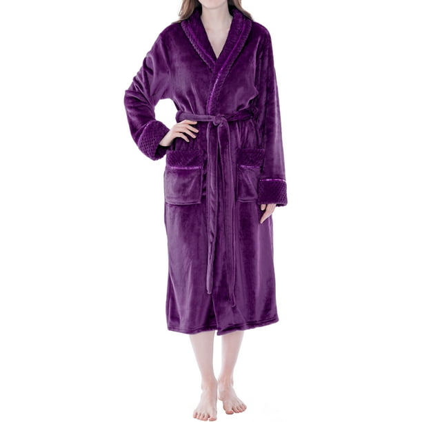 PAVILIA Soft Plush Women Fleece Robe, Purple Cozy Bathrobe, Female Long ...