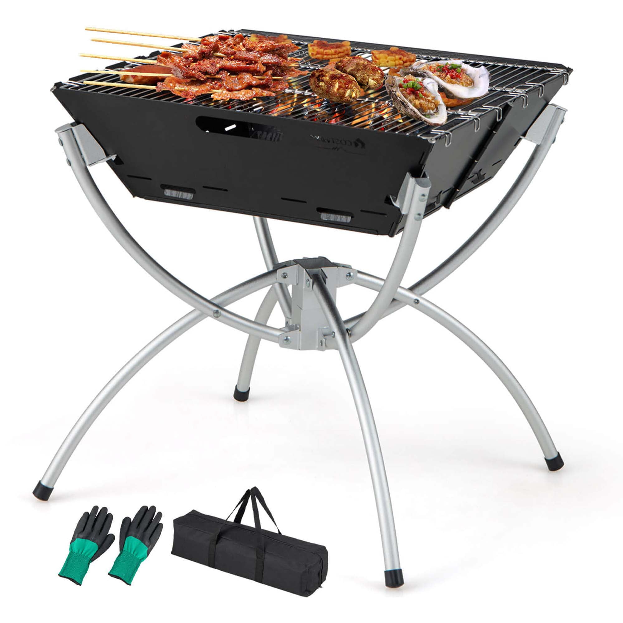 Costway 3-in-1 Portable Charcoal Grill Folding Camping Fire Pit with ...