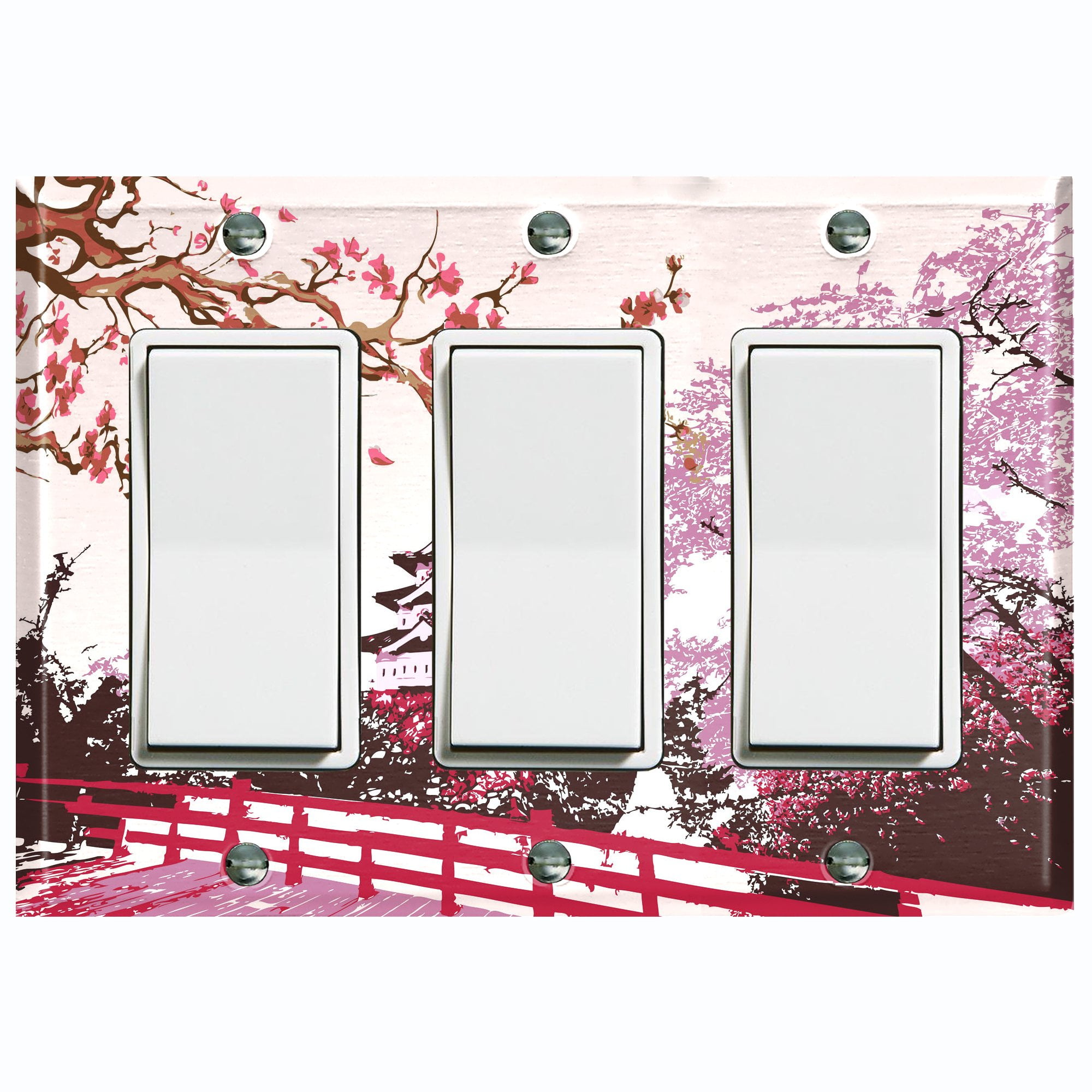 Metal Light Switch Plate Cover Japanese Pink Sakura Flower House Red ...