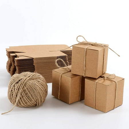 Brown Kraft Paper Box 100 Packs with Hemp Ropes 2x2x2 inch Small Paper ...