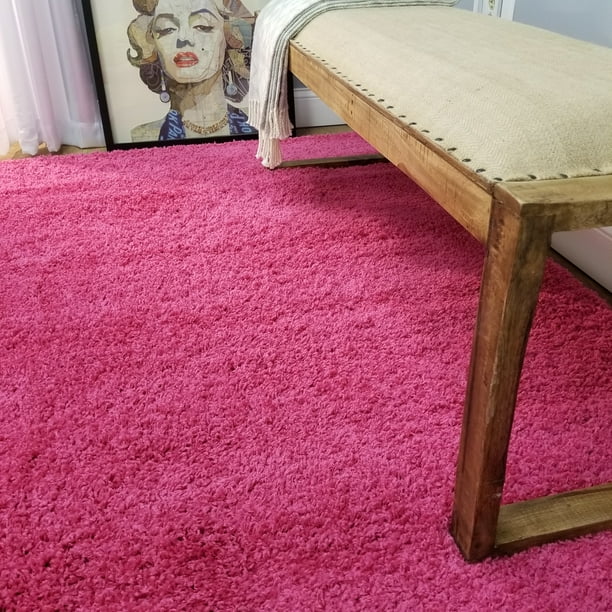 Maxy Home Bella Solid Pink 6 ft. 7 in. x 9 ft. 3 in. Shag Area Rug ...