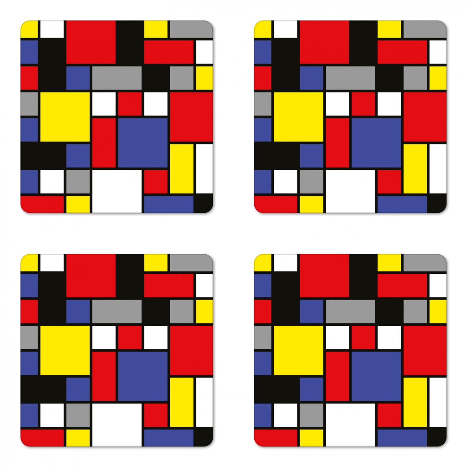 Art Coaster Set of 4, Mondrianesque Pop Design with Colorful Squares ...