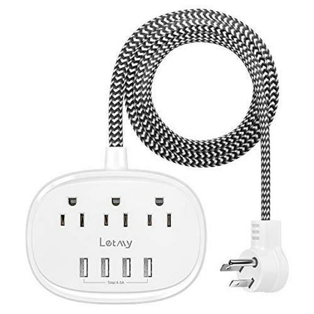 Flat Plug Power Bar, LETMY Power Strip with 3 Outlets 4 USB Ports, 5ft ...