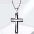 14K White Gold Filled Two-Tone Double Layer Chunky Cross Pendant ...