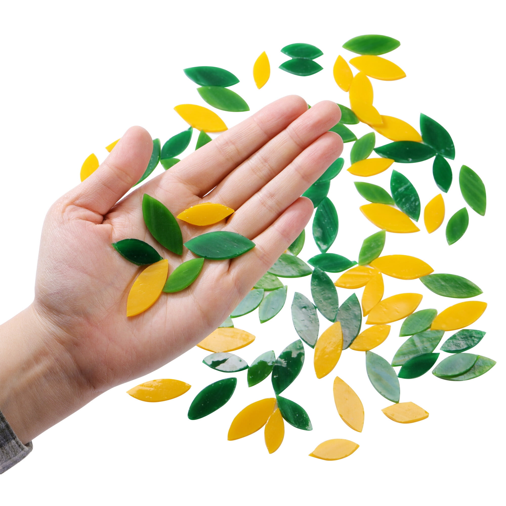 Mogoko 100 Pieces Petal Mosaic Tiles, Green & Yellow Hand-Cut Stained ...