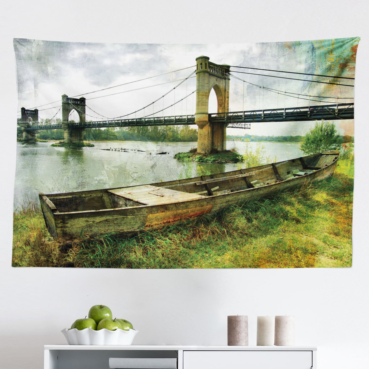 Landscape Tapestry, Modern City Bridge at Night with Sightseeing Urban ...