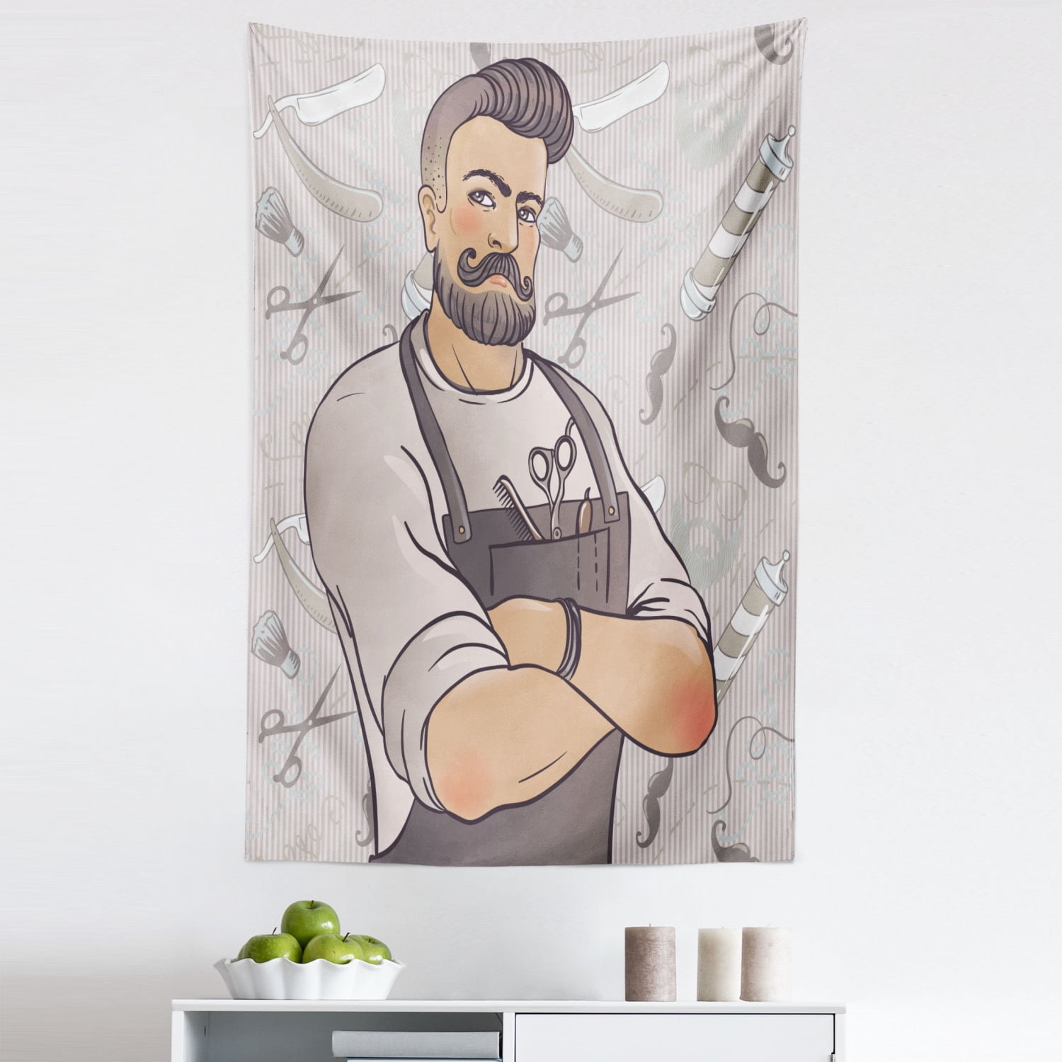 Hipster Tapestry, Muscular Barber Man with Hipster Hairstyle and ...