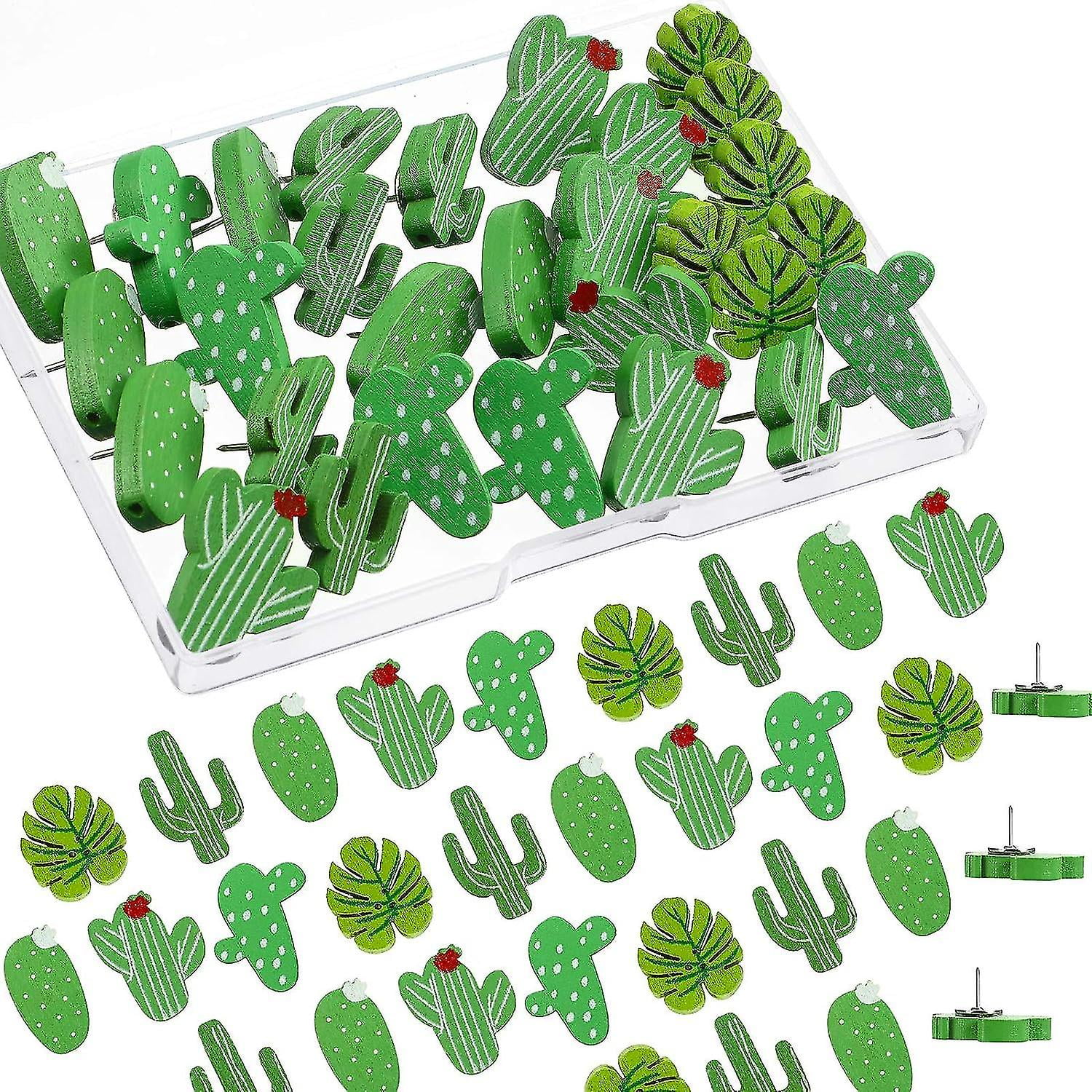 30 chinchetas de madera con forma de cactus, hojas de palma, chinchetas ...