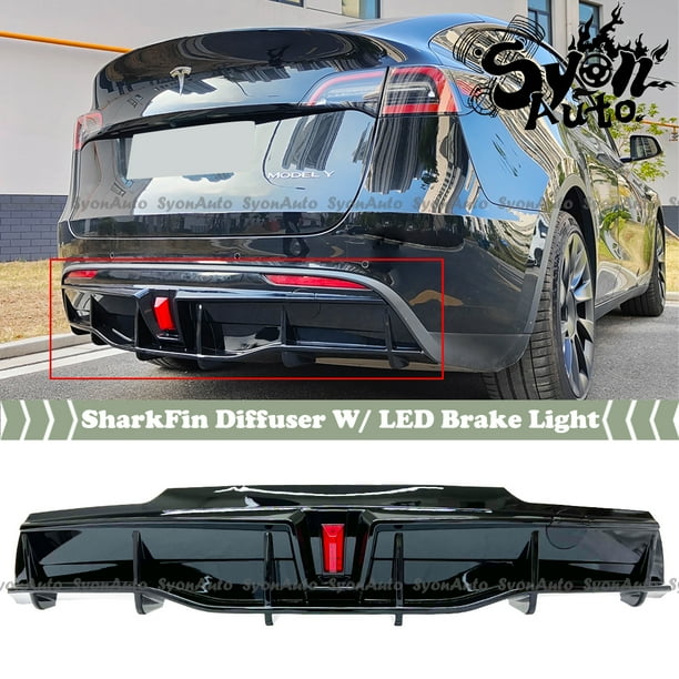 FITS 2020-2024 TESLA MODEL Y GLOSSY BLACK SHARK FIN REAR DIFFUSER W ...