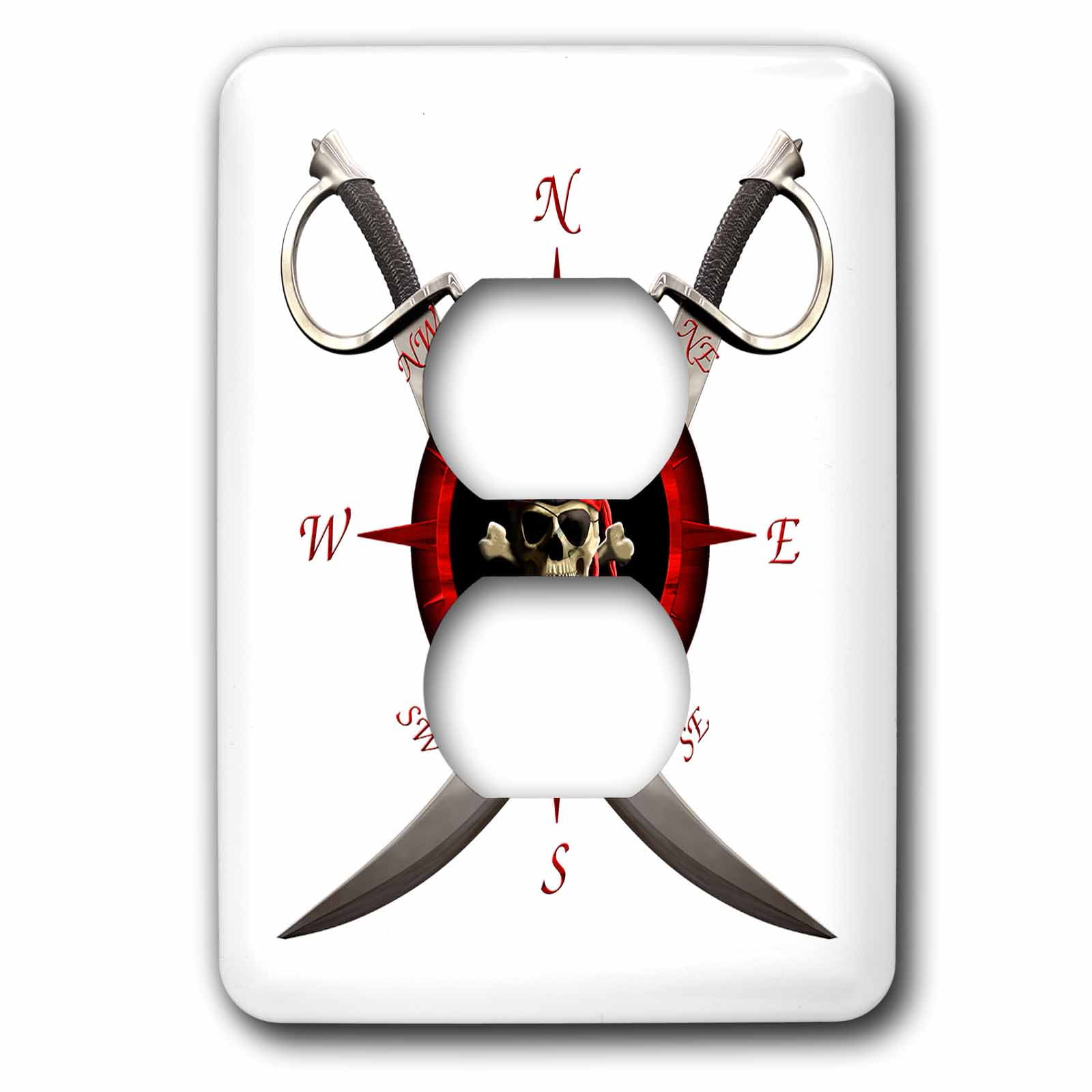 3dRose Pirate themed compass rose with pirate skull and swords. - 2 ...