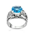 925 Sterling Silver Ring With Round Blue Crystal, Flower Nature ...