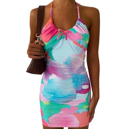 Strap Dresses Sexy Halter Backless Sleeveless One-Piece Dress | Walmart ...