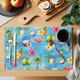 Blue Flamingos Placemats Set of 6 Tropical Summer Botanical Fruits ...