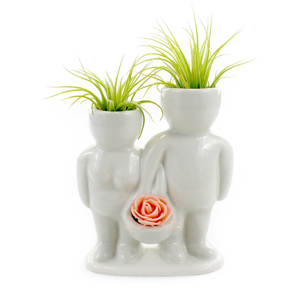 NW Wholesaler - White Ceramic Air Plant Pot of Couple Carrying Basket ...
