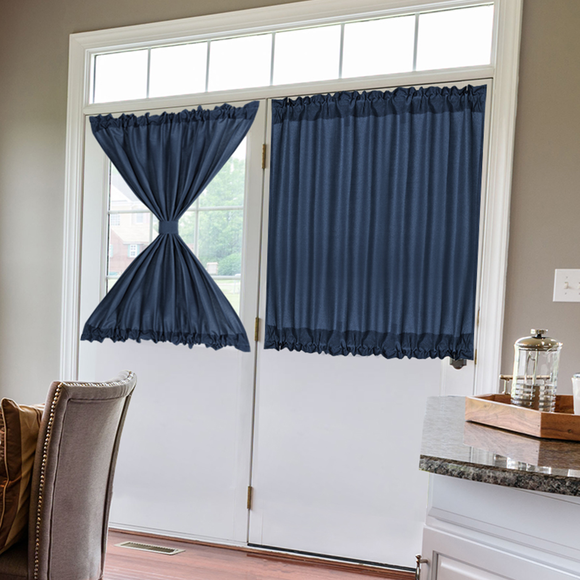 PiccoCasa Sliding French Door Window Curtain Navy Blue 54 X 40 Inch