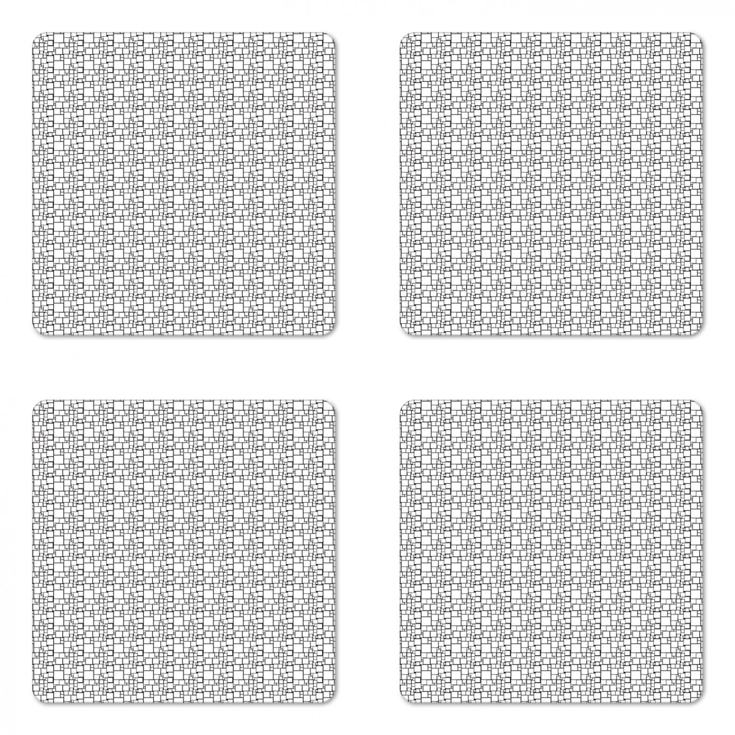 Modern Coaster Set of 4, Simplistic Layout of Outline Drawings ...