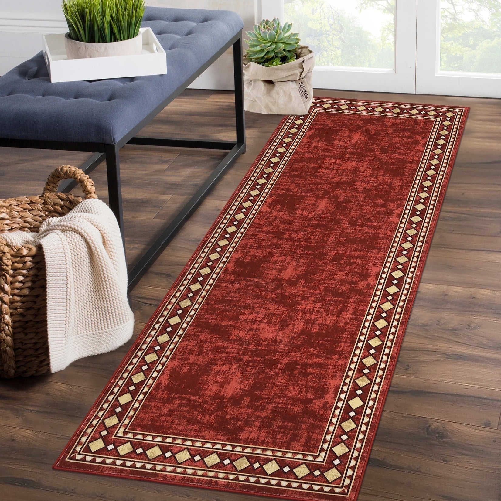 Click here for Yusazens 2x6 Bordered Runner Rug Non-Slip Washable... prices