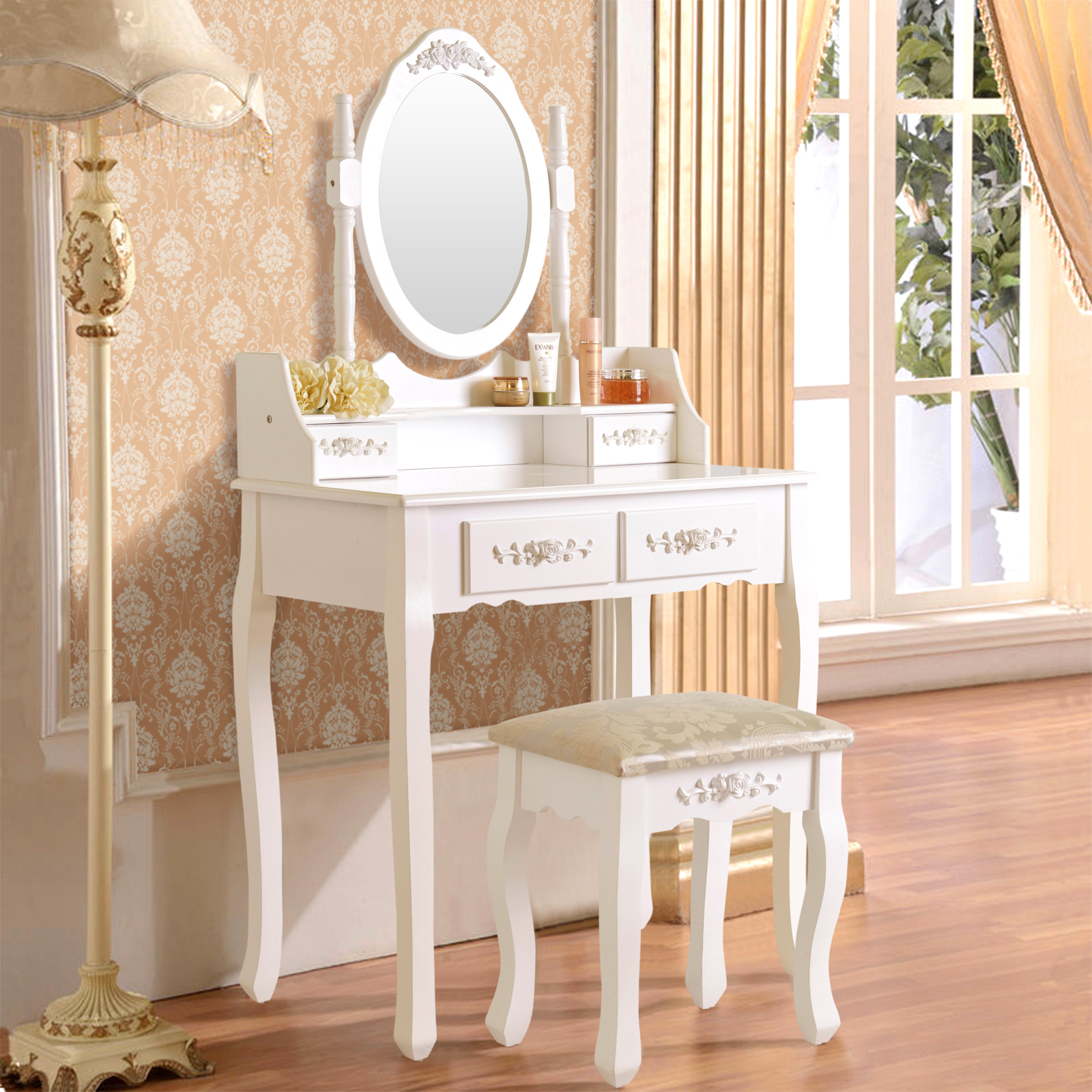 Uenjoy Wood Makeup Vanity Table And Stool Set Makeup Desk Dressing Uenjoy Wood Makeup Vanity Table And Stool Set Makeup Desk Dressing