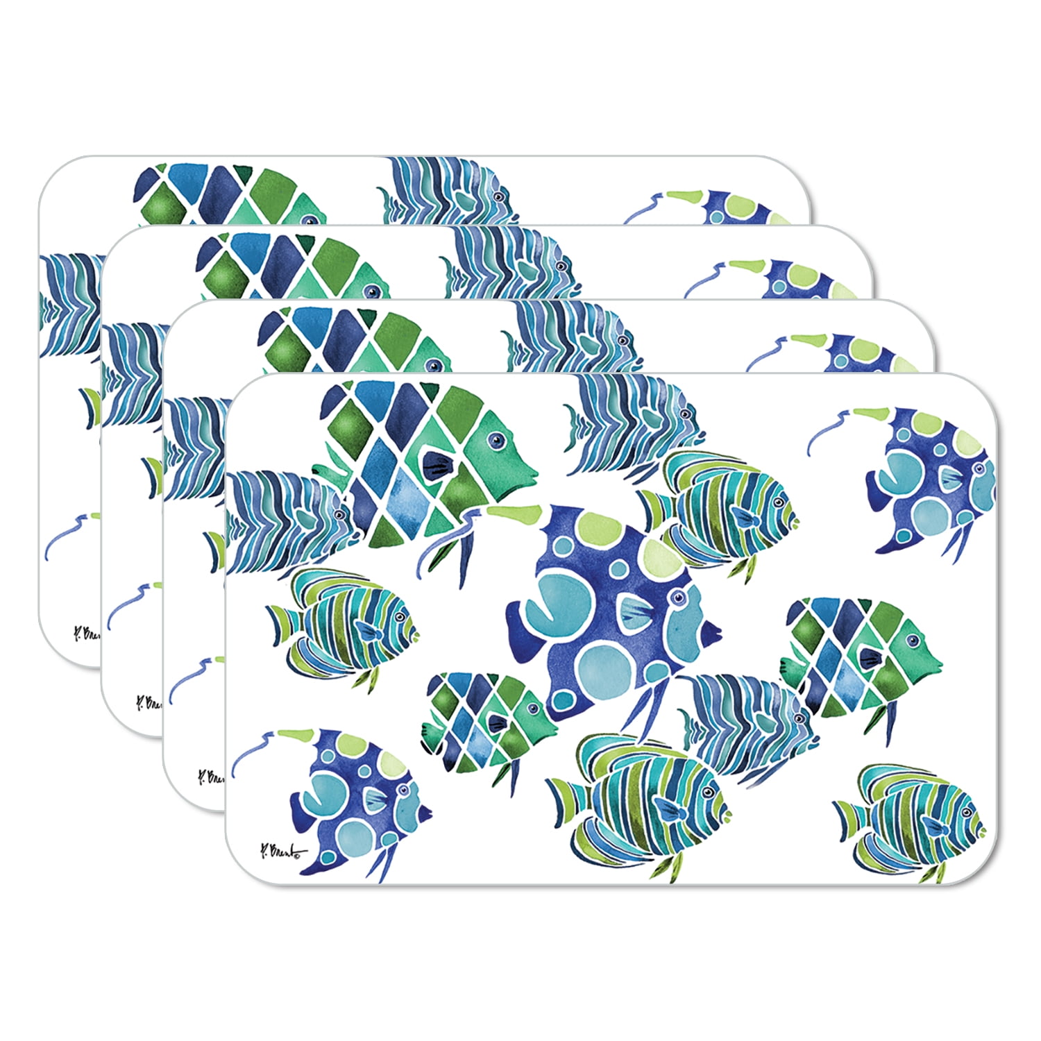 CounterArt "Tahiti Fish" 4 Pack Reversible Flexible Plastic Tabletop ...