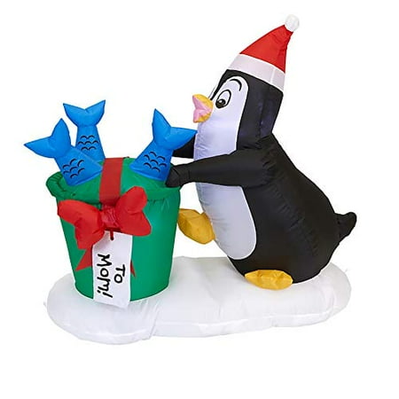 Gemmy 4.5Ft.Tall Christmas Inflatable Airblown Penguin with Present ...