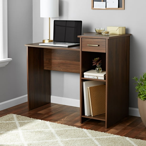 Mainstays Student Desk with Easy-glide Drawer, Canyon Walnut Finish ...