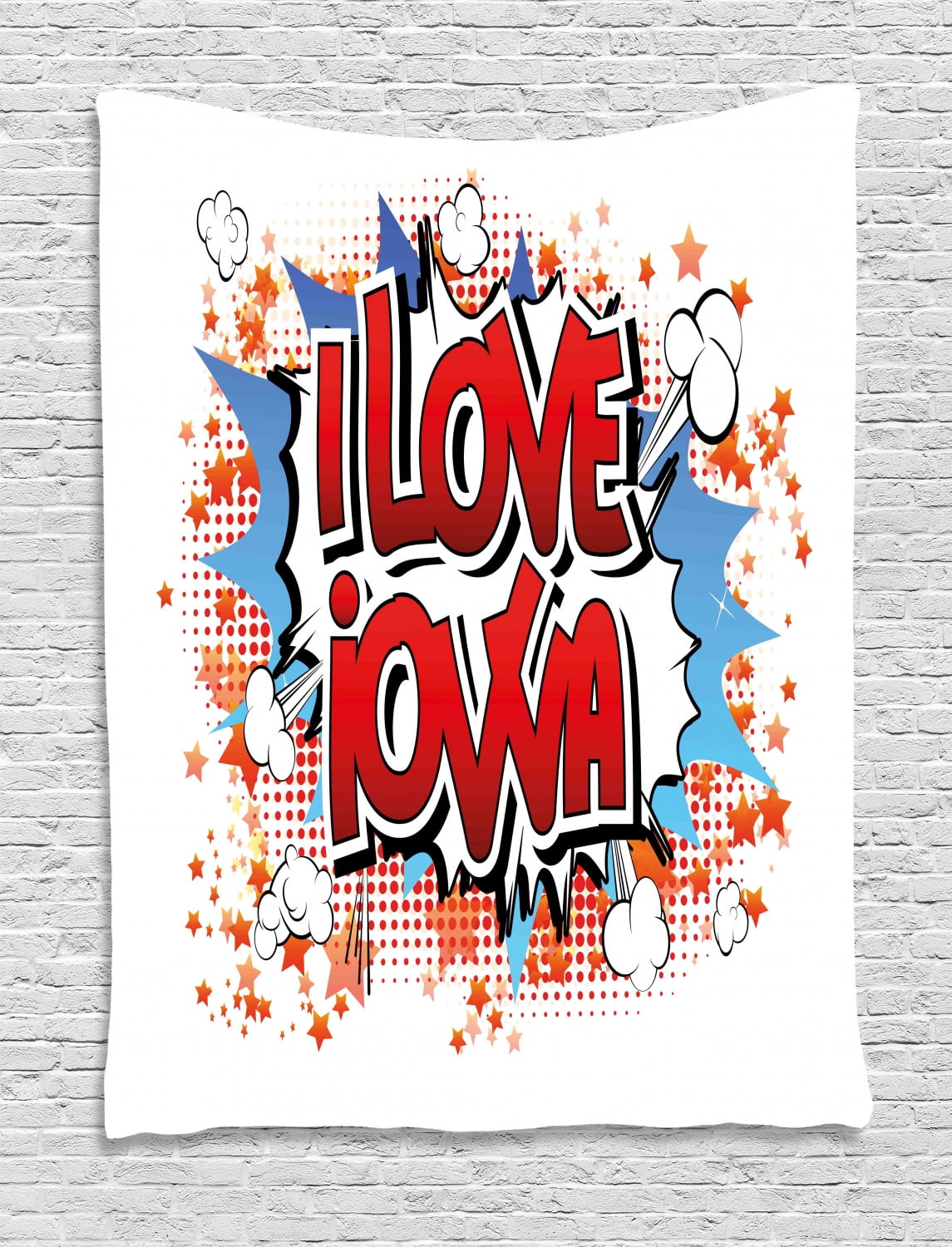 Iowa State Tapestry, I Love Iowa Quote in Retro Comic Book Style Burst ...
