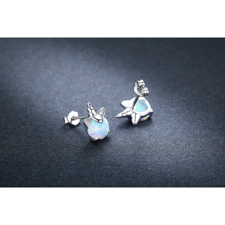 TANGPOET Unicorn Earrings S925 Sterling Silver Stud Earrings With Fire Opal Jewelry Gifts for Women Hypoallergenic
