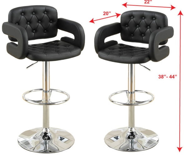 Adjustable Bar Stool with Armrests, Black Faux Leather, Set of 2 ...