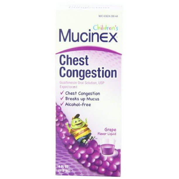 Mucinex Children's Chest Congestion Expectorant Liquid, Grape, 4 Ounce ...
