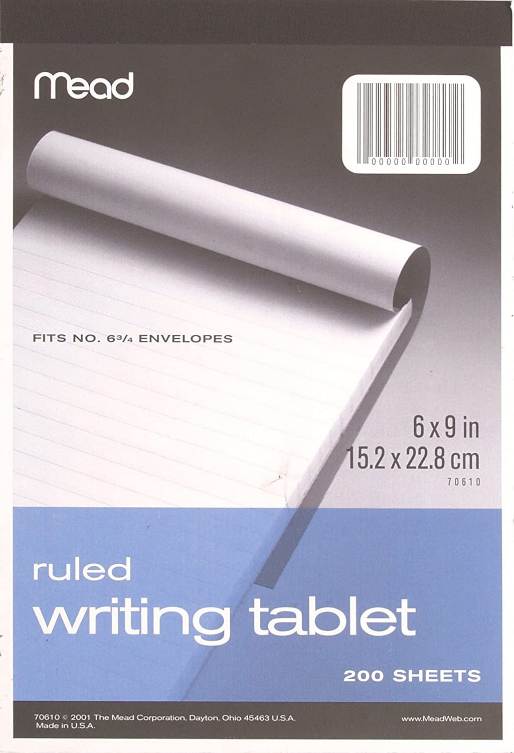 Mead Wide Ruled Writing Tablet, 100-Sheets, 6" x 9", Topbound - Pack of ...