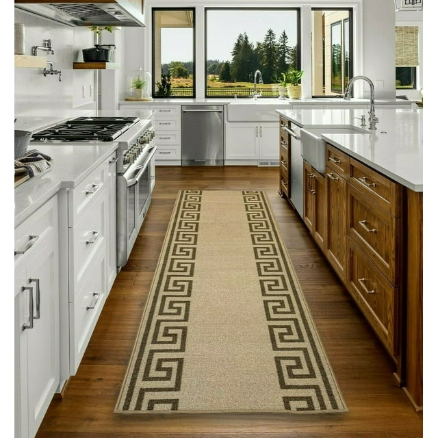 Runner Rug for Hallway Greek Key Design Beige Brown Color 26 Inch or 31 ...