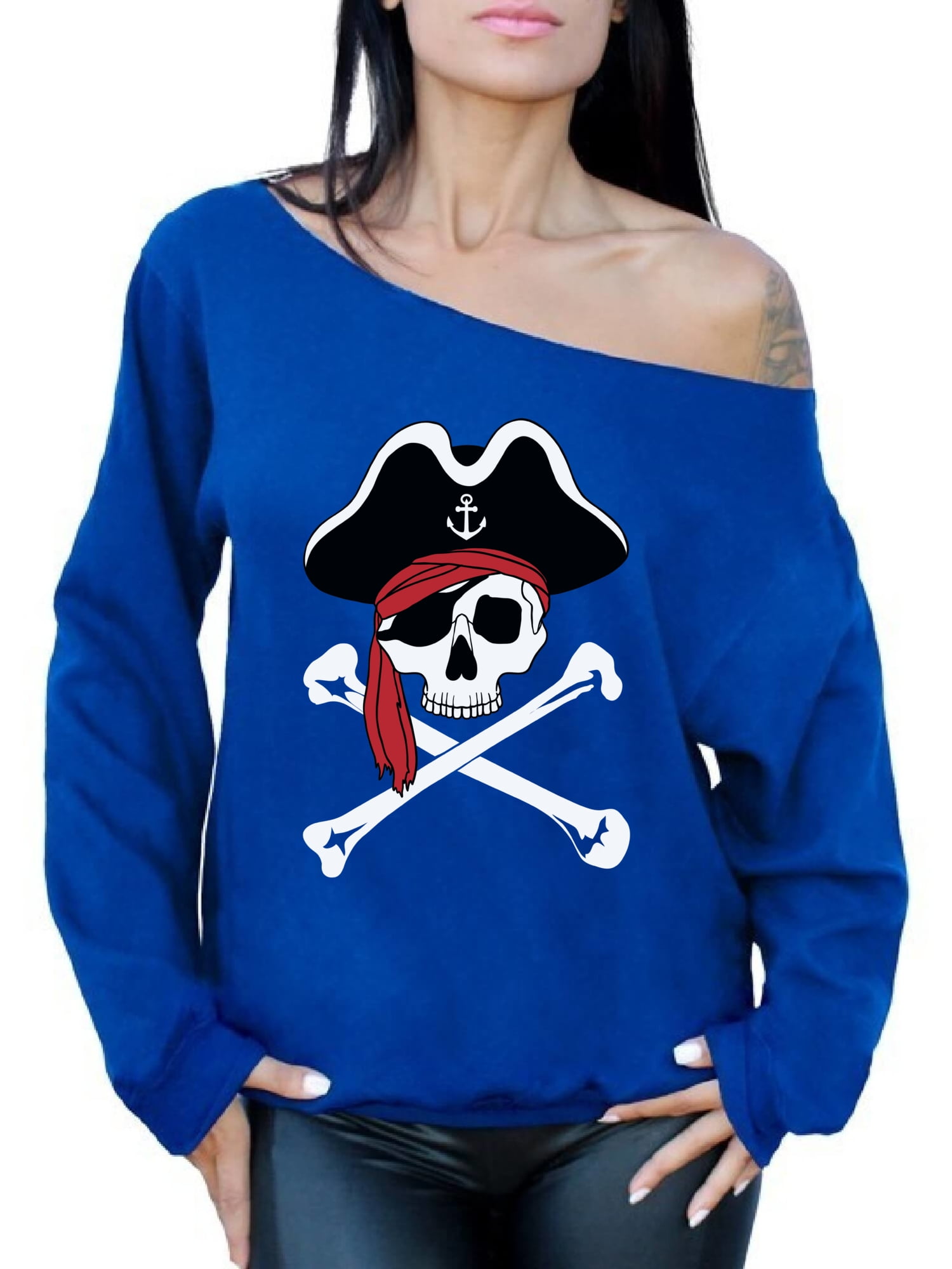 Awkward Styles Jolly Roger Skull Off Shoulder Sweatshirt Women's Pirate ...